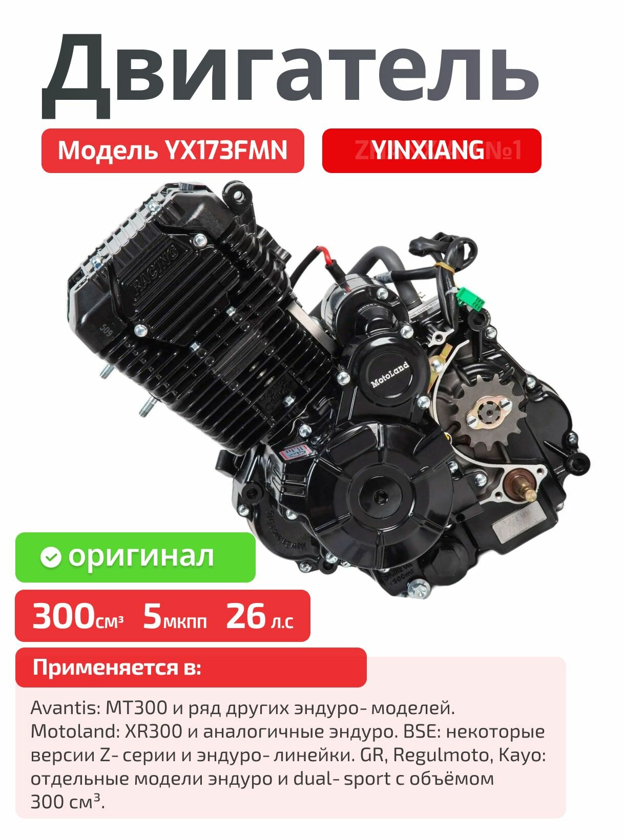 Двигатель 300см3 YX173FMN (SC300) YX300GY-C5K (с балансиром)