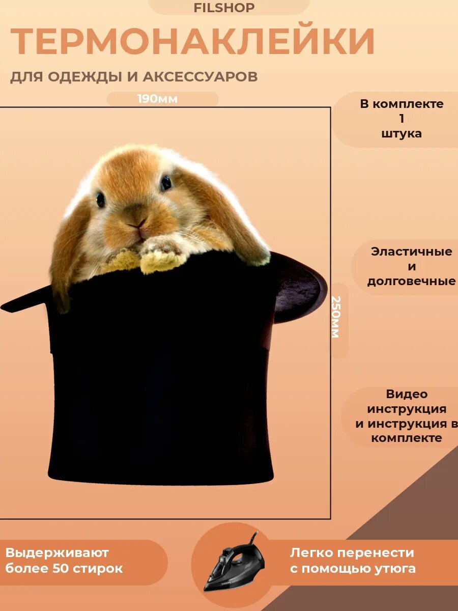Термонаклейка на одежду кролик в шляпе