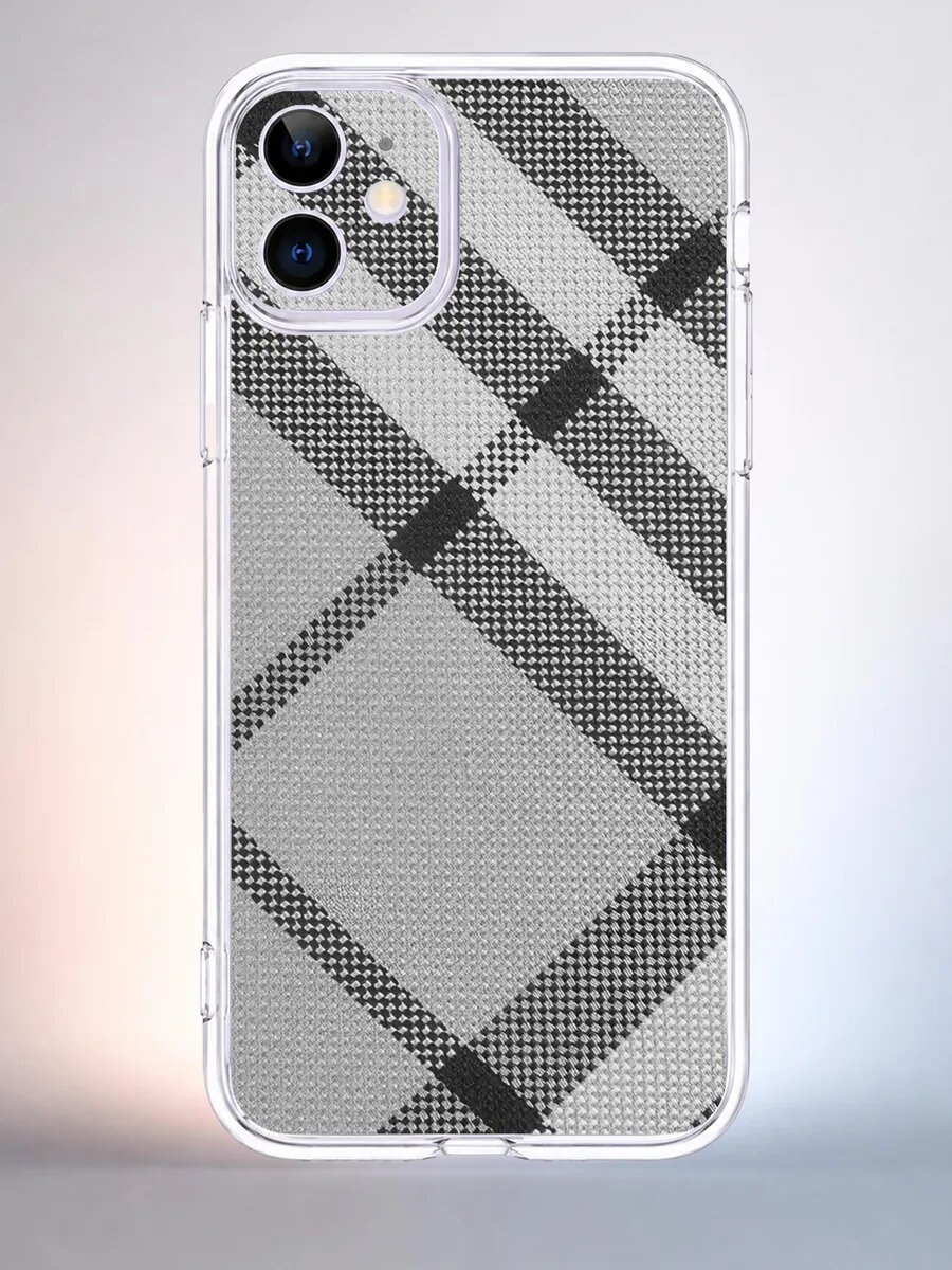 Чехол iPhone 11 клетка твид силиконовый прозрачный