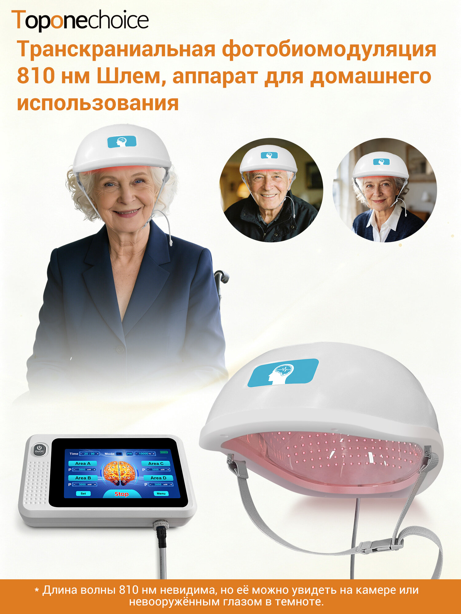 Шлем для ближней инфракрасной световой терапии при инсульте, болезни Паркинсона и болезни Альцгеймера 24 Вт, 810 нм