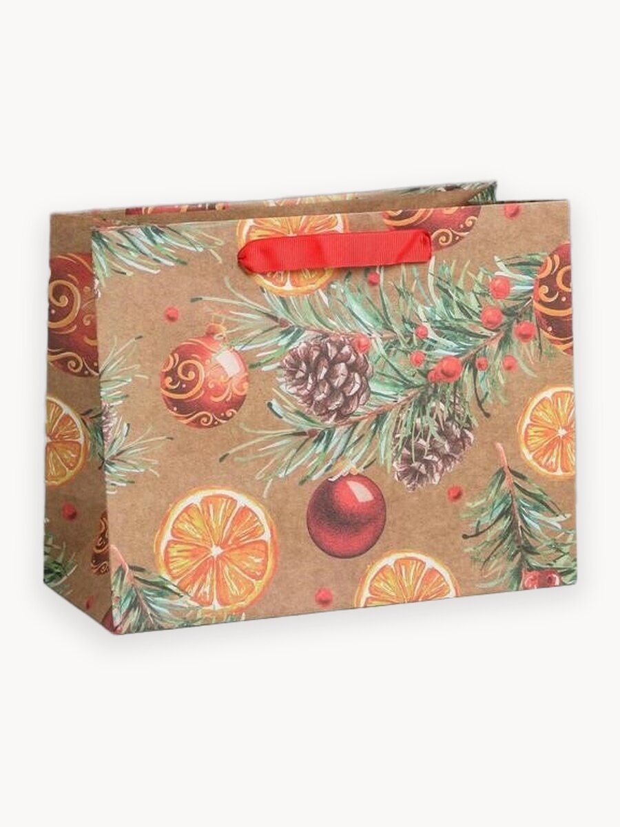 Пакет крафтовый горизонтальный «Новогодние шарики», MS 23 × 18 × 10 см