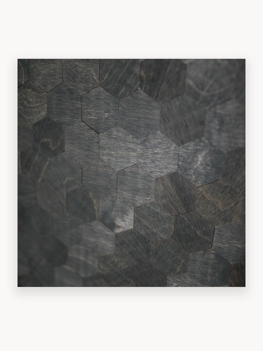 Декоративная плитка Bezusoff "Соты", 50x57x3 мм, фанера, покрытие маслом, черная, 120 штук