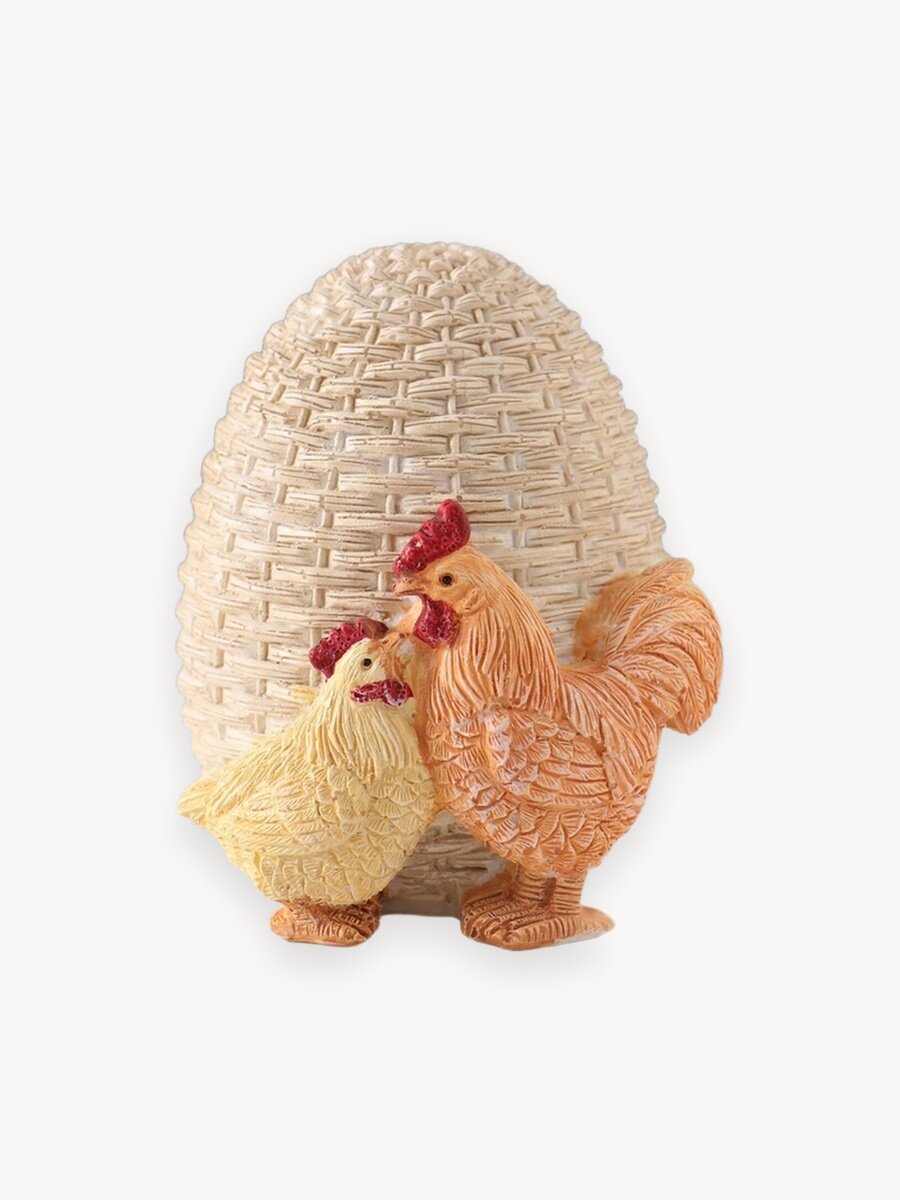 Фигурка полистоун «Курочка и петушок у плетёного яичка», 9×8.5×10 см
