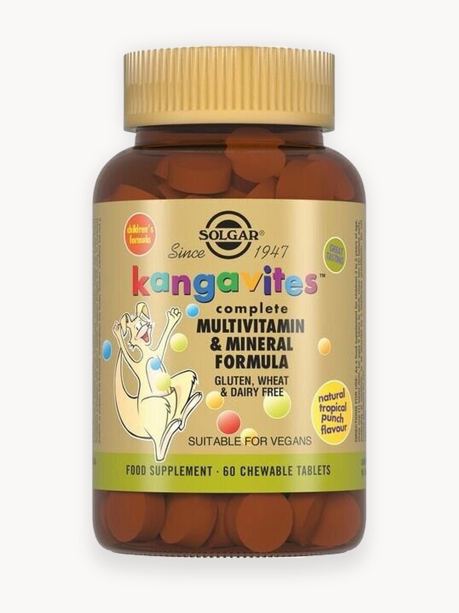 Кангавитес с мультивитаминами и минералами вкус тропических фруктов Solgar/Солгар таблетки жевательные 60шт