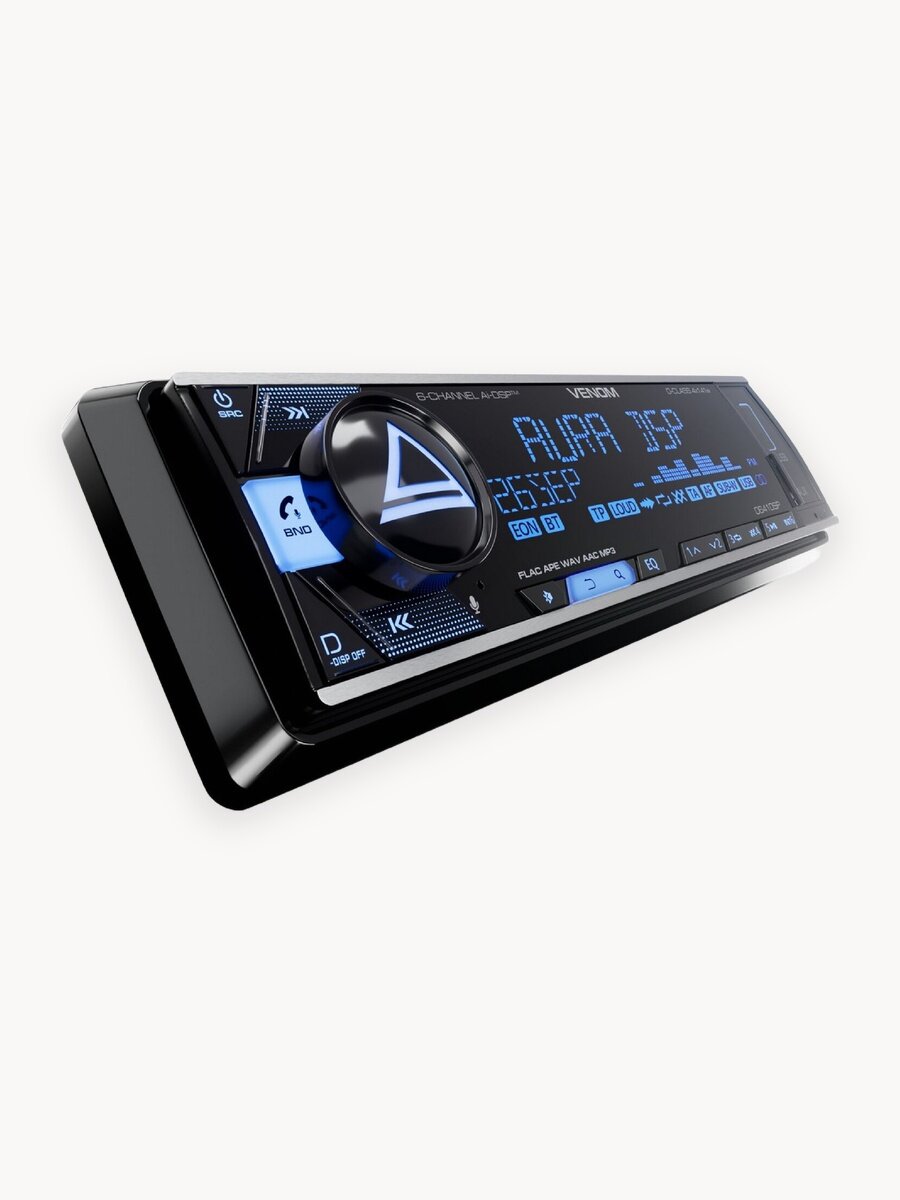 Магнитола процессорная Aura VENOM-D641DSP, 1DIN, Bluetooth, 3 RCA выходов, USB-порт, поддержка Android/iOS, черная