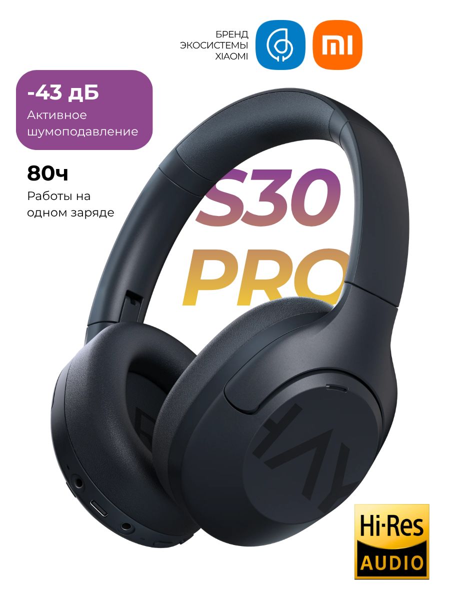 Наушники беспроводные большие Haylou S30 Pro ANC для телефона и ПК, айфон и андроид, с микрофоном и шумоподавлением, накладные, темно-синие