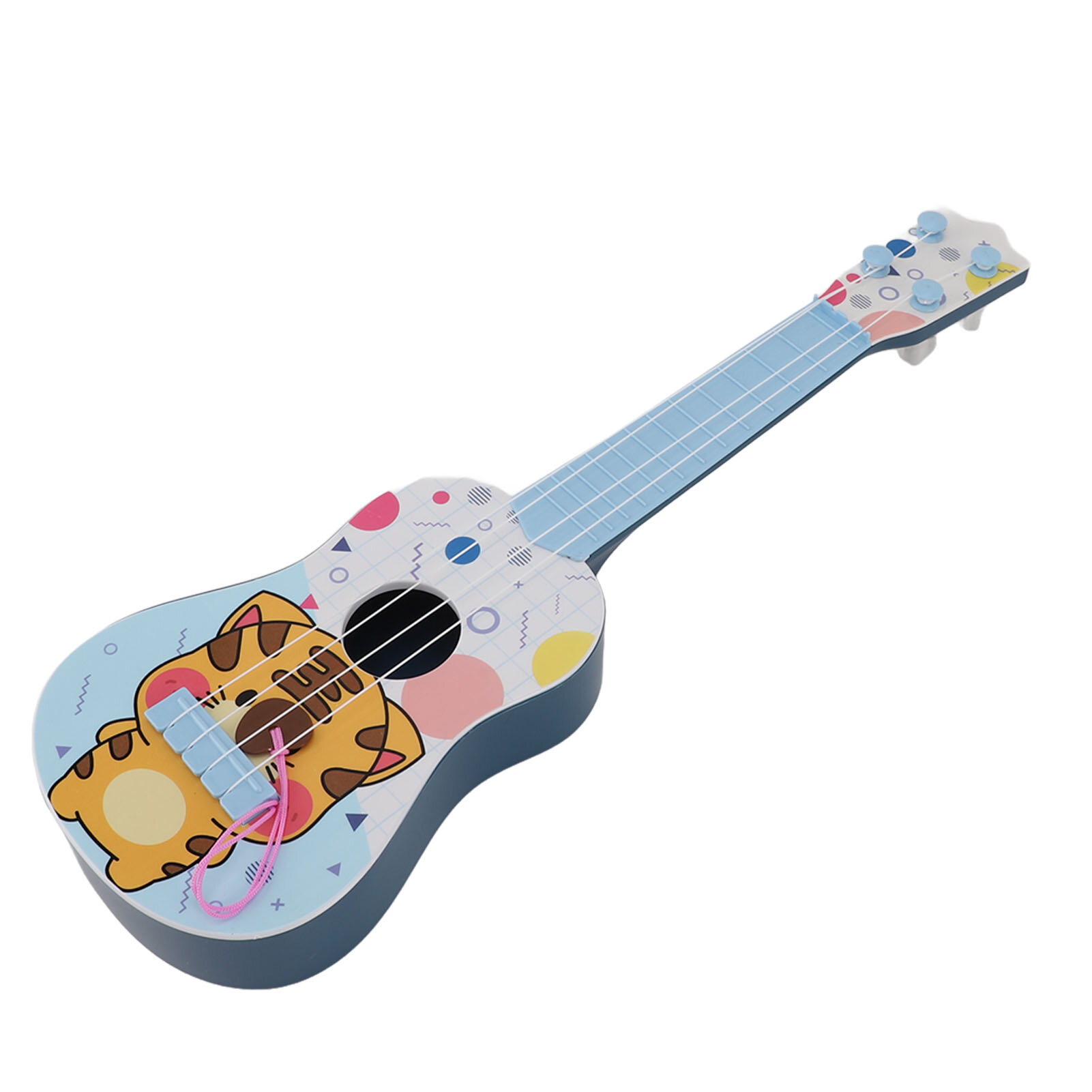 Портативная игрушка-симулятор укулеле синего цвета с 4 регулируемыми струнами, мультяшный музыкальный инструмент гитара для детей и начинающих