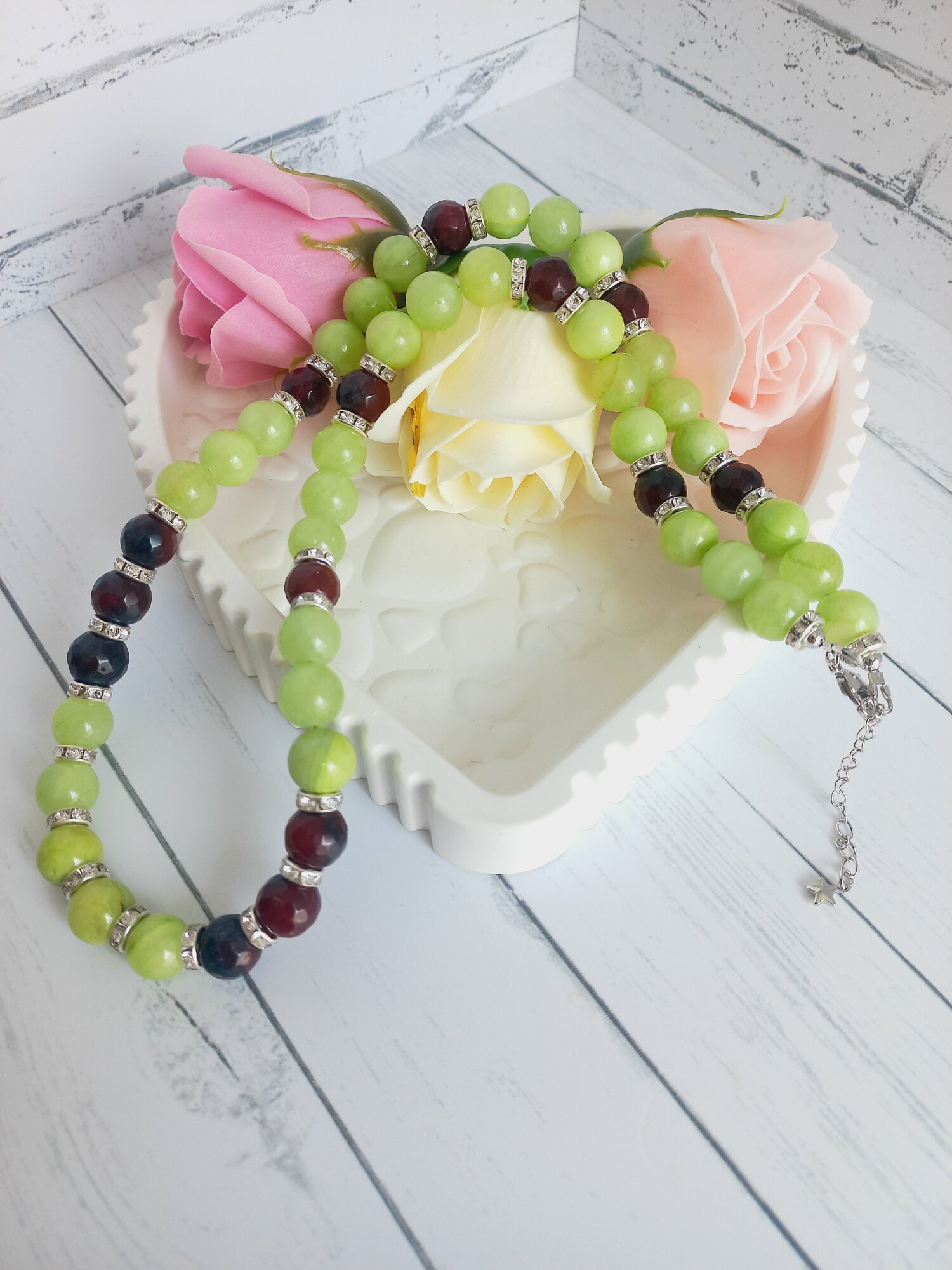 Бусы, гранат, оникс