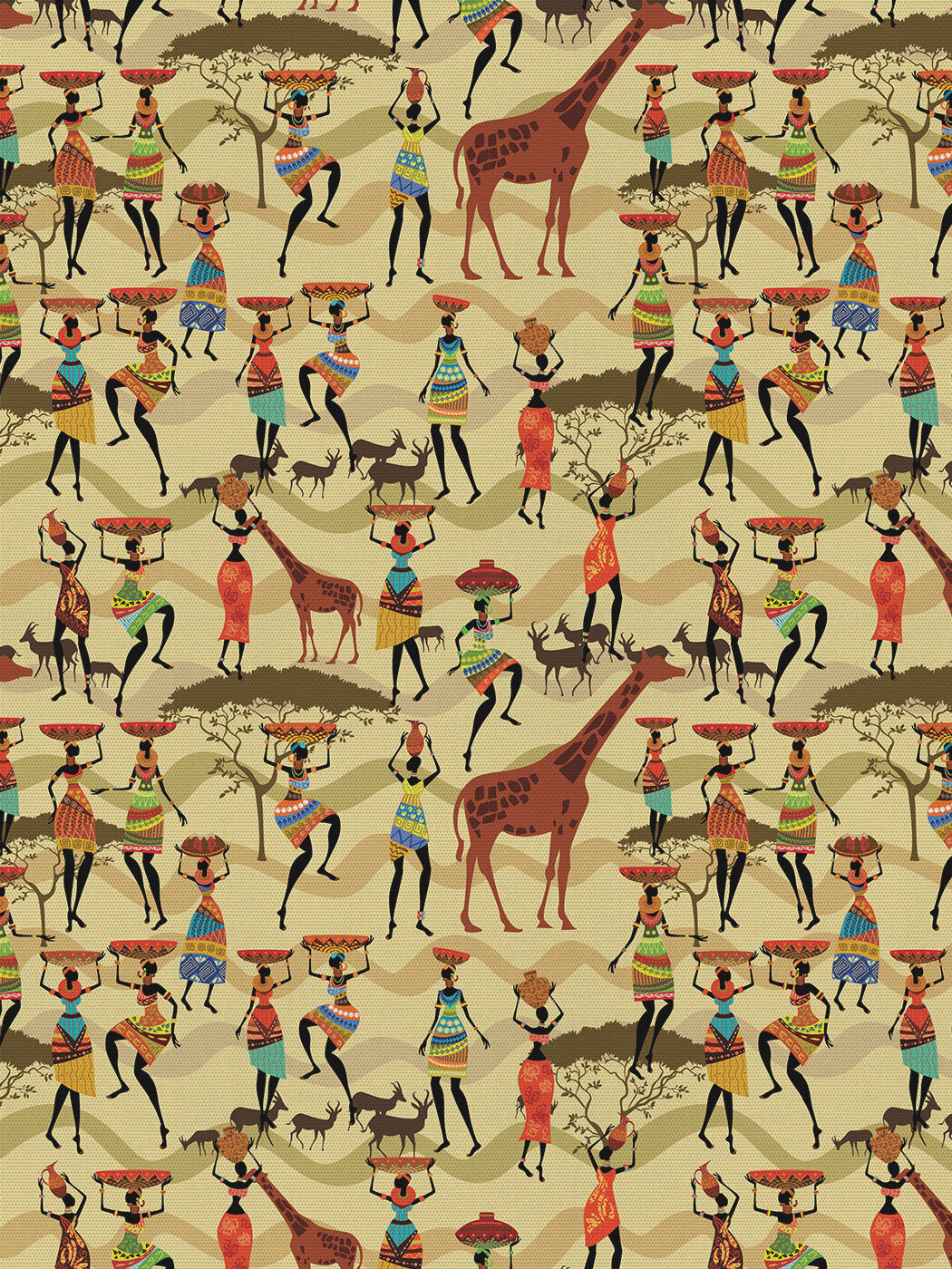 Отрезная ткань для мебели Ambesonne "Африканские рисунки" метражом для рукоделия и шитья, оксфорд, 155 см