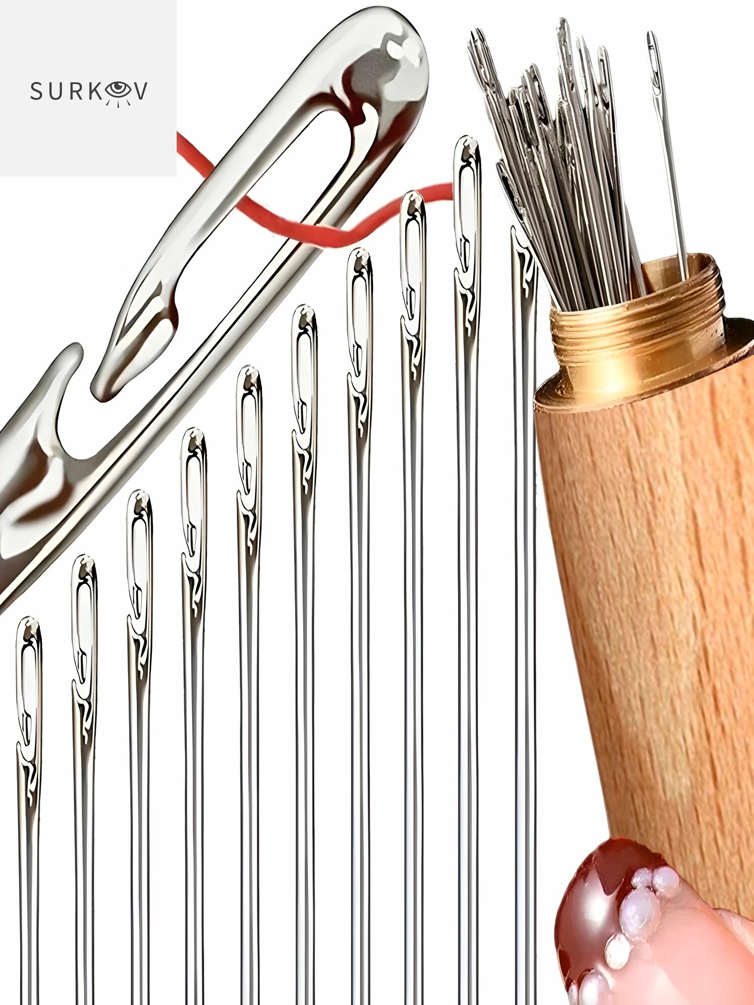 Набор игл для шитья слабовидящих с боковым входом 12 в светлом кейсе