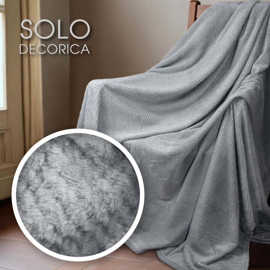 Плед Solo Decorica 150х200 см из велсофта, цвет светло-серый, с узором пиноли YZ