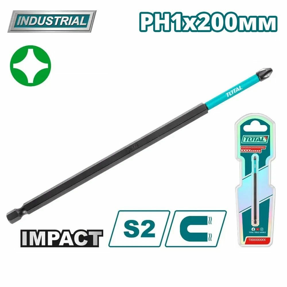 Бита TOTAL TACIM71PH1200, для шуруповерта, односторонняя, сталь