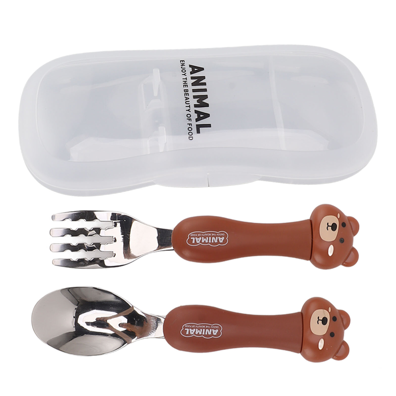 Мультфильм -вилка ложка из нержавеющей стали детская кормление тренировочные ложки вилки портативные детские туалетные посуды для детей маленького медведя