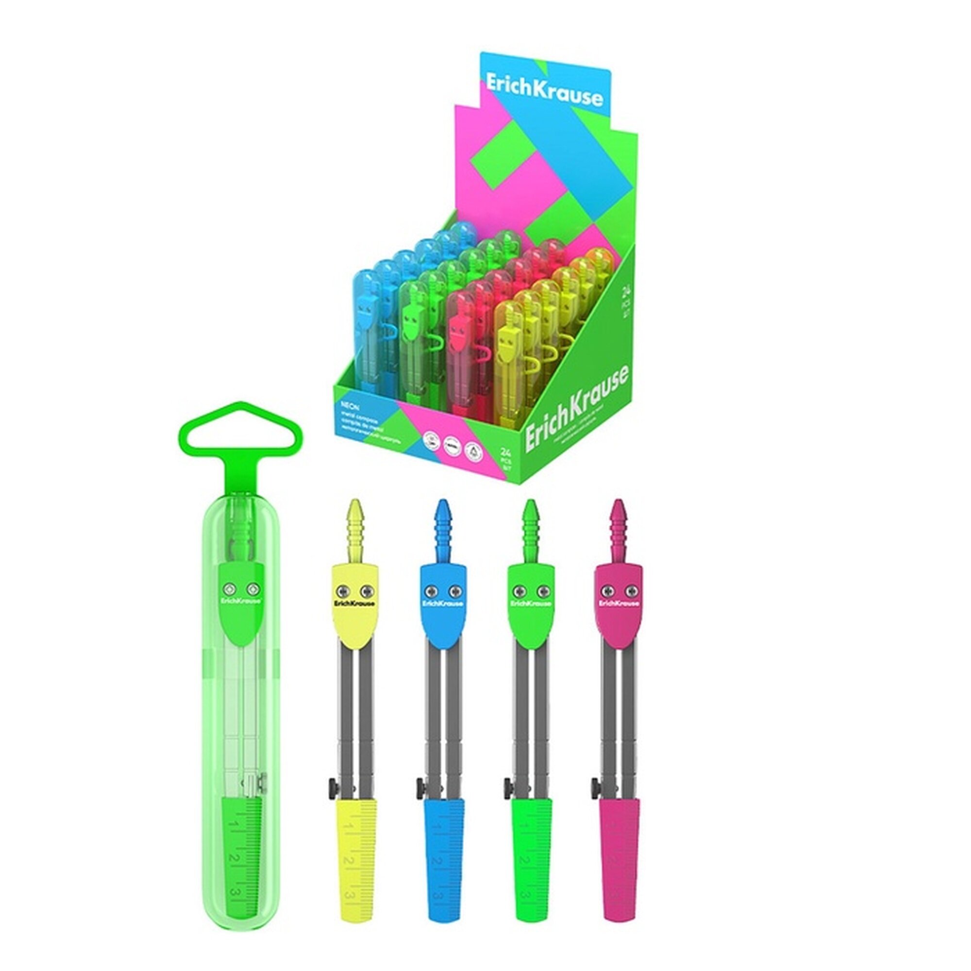 Циркуль ErichKrause S-Cool, металлический, с линейкой в чехле, 180 мм