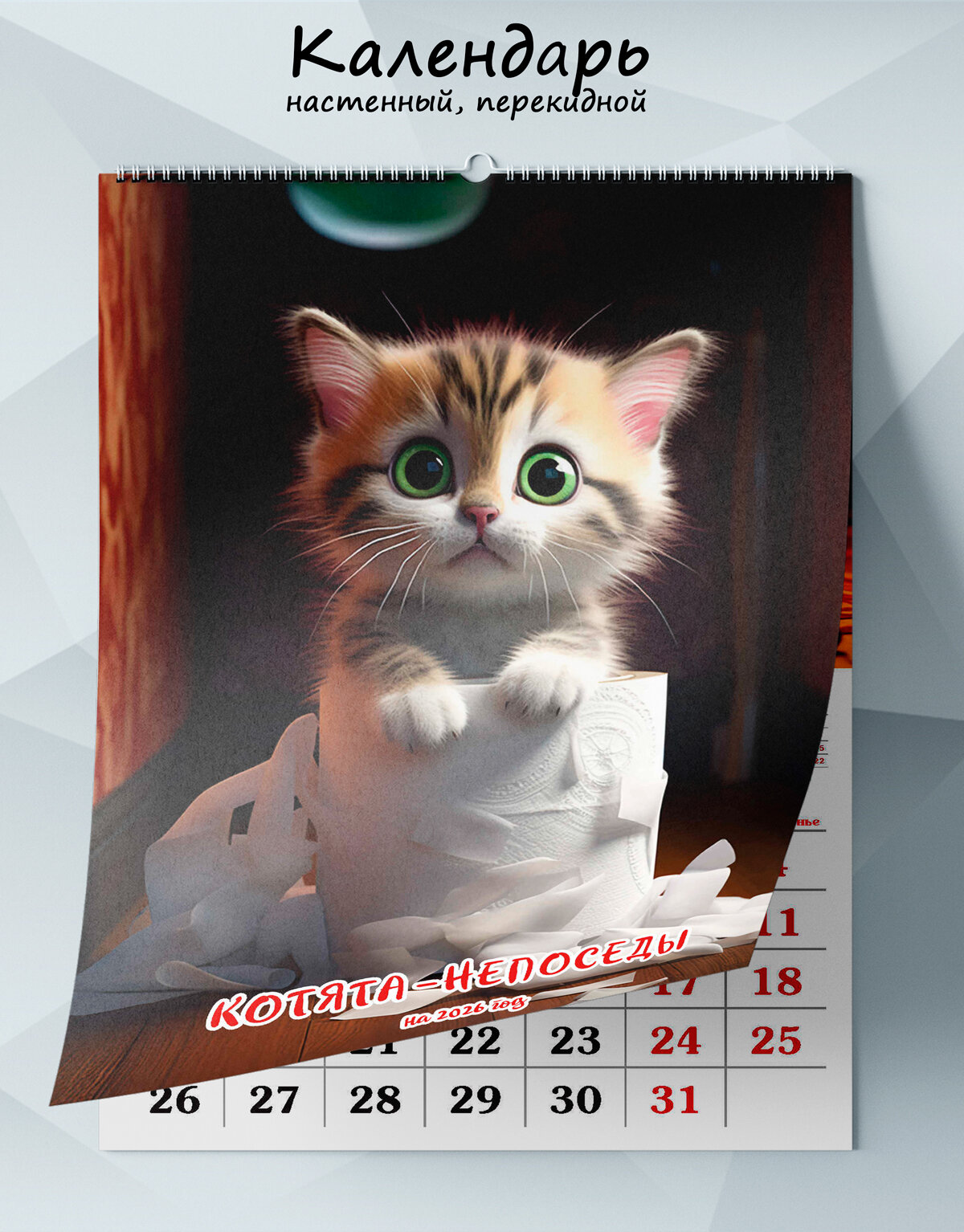 Календарь настенный, перекидной Котята-непоседы на 2026 год