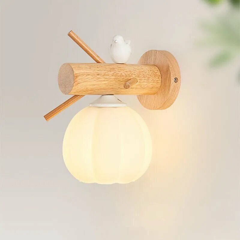 Бра, E27, 7 ВтНастенный светильник в виде птицы в стиле бревна в естественном домашнем стиле