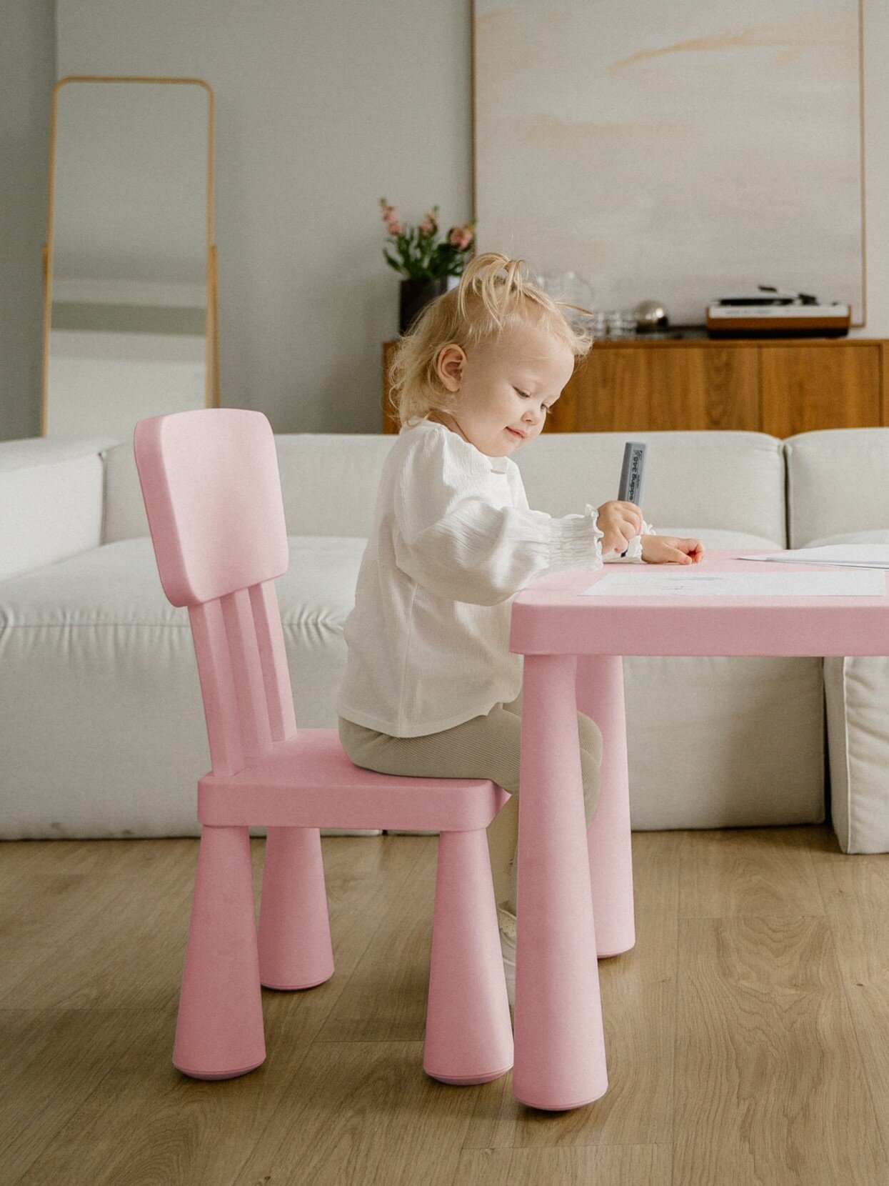 Стул BABYROX MINI, скандинавский дизайн, пластиковый, светло-розовый