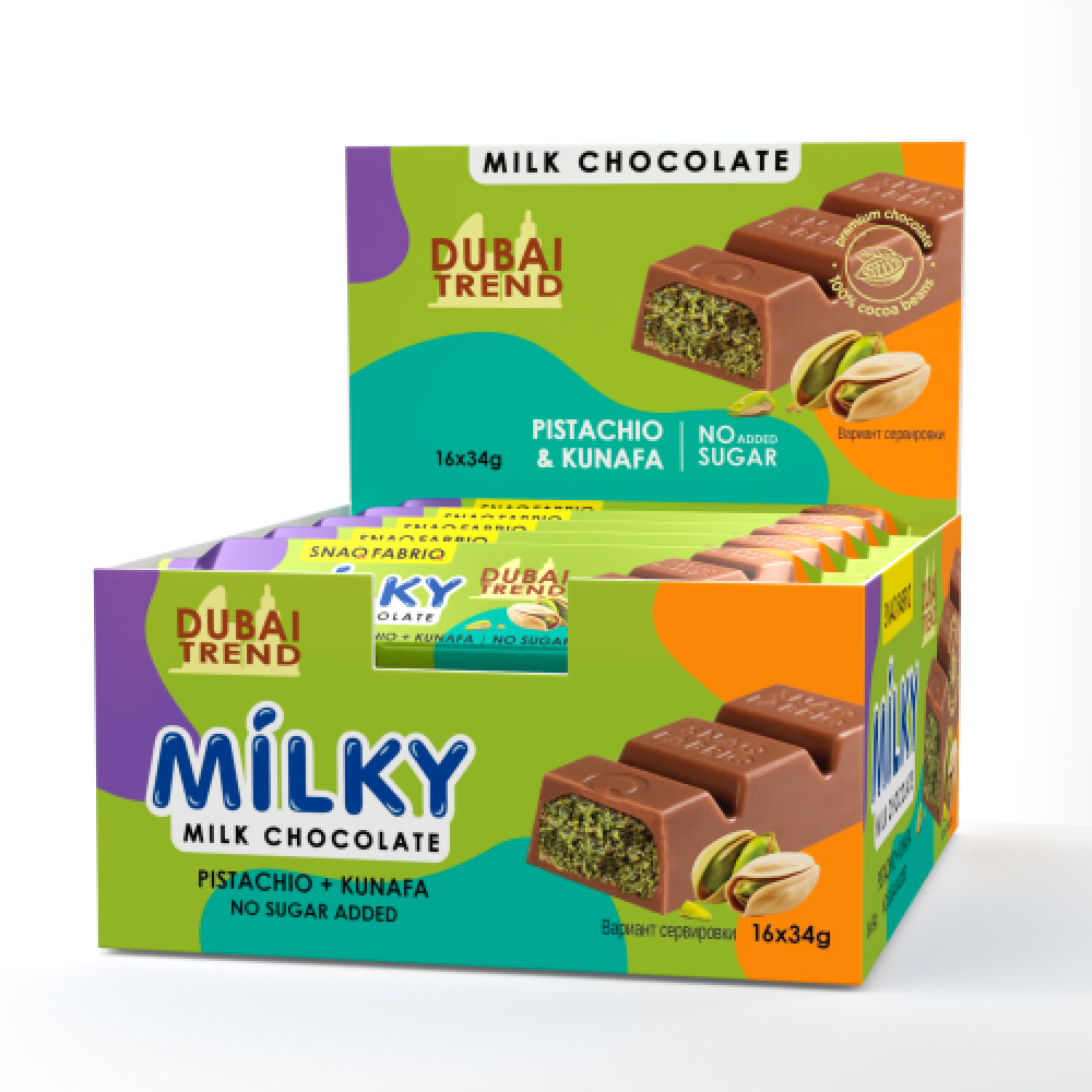 Шоколад Snaq Fabric MILKY Дубайский молочный с фисташкой и хрустящим тестом 55г, 12штук