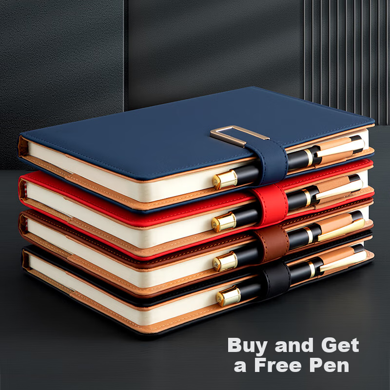 Jiaranheng Business Notebook A5 Thickened Buckle Notepad Leather Surface Stationery High-value Diary Work Log Office Meeting Record Book Customizable Blue