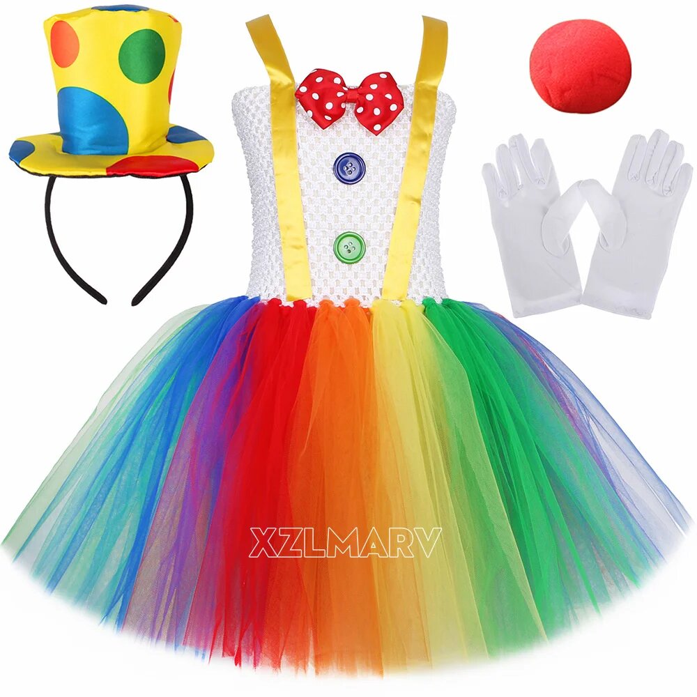 Радужный костюм клоуна для девочки XXL(10-12Y), A-4