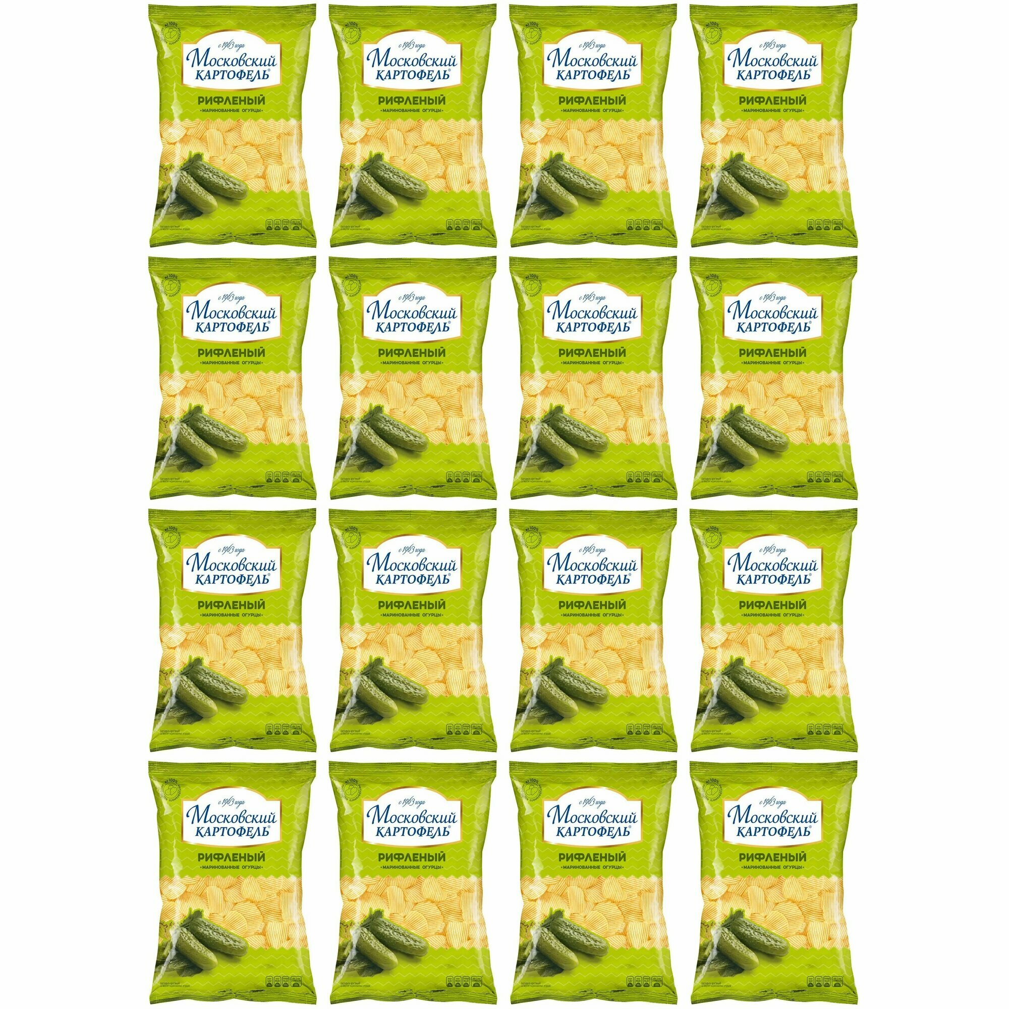 Московский картофель Чипсы рифленые Маринованные огурцы, 120 г, 16 шт