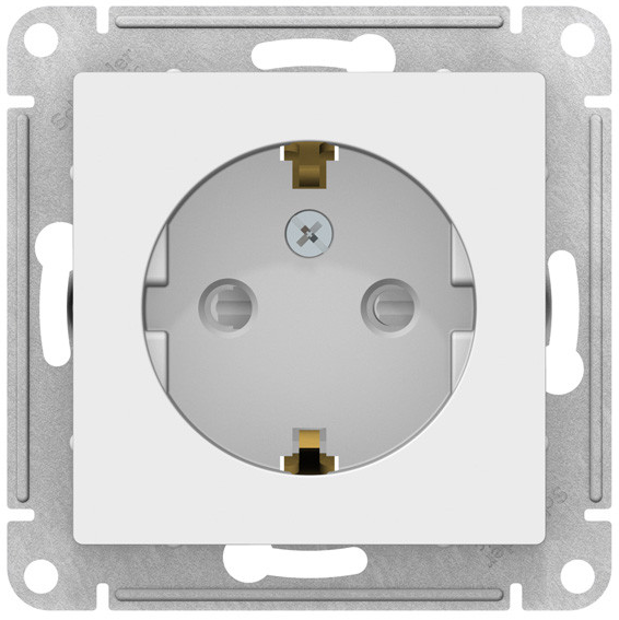 Розетка силовая штепсельная Systeme Electric / Систем Электрик AtlasDesign, 16А 250В IP20 белый со шторками и заземляющим контактом ATN000145 / электрооборудование