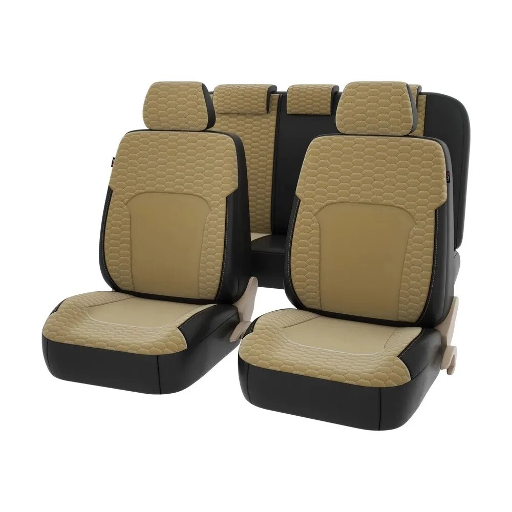 Чехлы PSV Hornet Next Черный Бежевый велюр терморомб Сота экокожа, сиденья