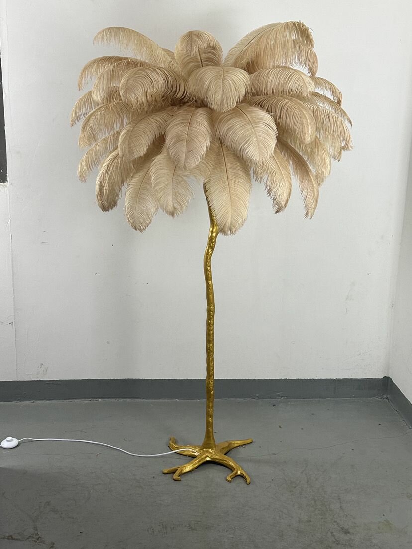 Роскошный Торшер в скандинавском стиле из страусиного пера, золотистый угловой светильник из полимера, стоячий комнатный светильник