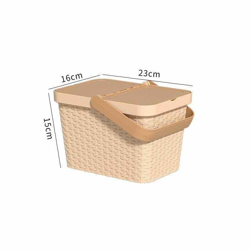 Портативная корзина с крышкой для улицы, штабелируемая пластиковая коробка хранения дома, игрушек, разные предметы, имитация плетеного органайзера