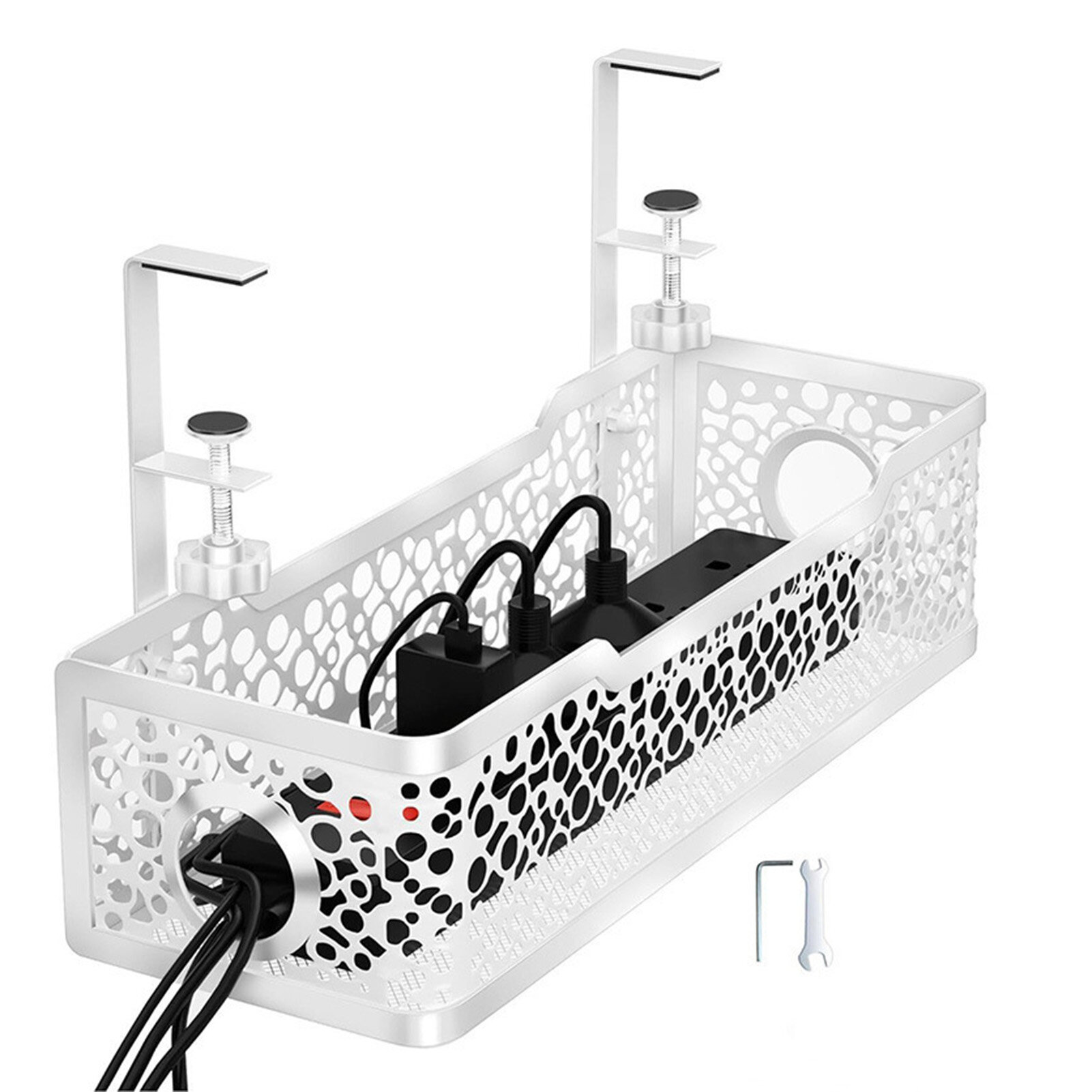 Стойка для хранения кабелей, скрывающая держатель для проводов для органайзера стола под столом, без сверления，Белый