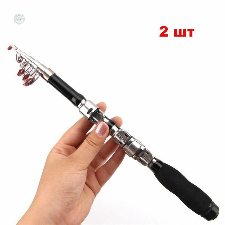 2 компактные складные мини удочки спиннинги из карбона 100 см для рыбалки с лодки и подледного лова