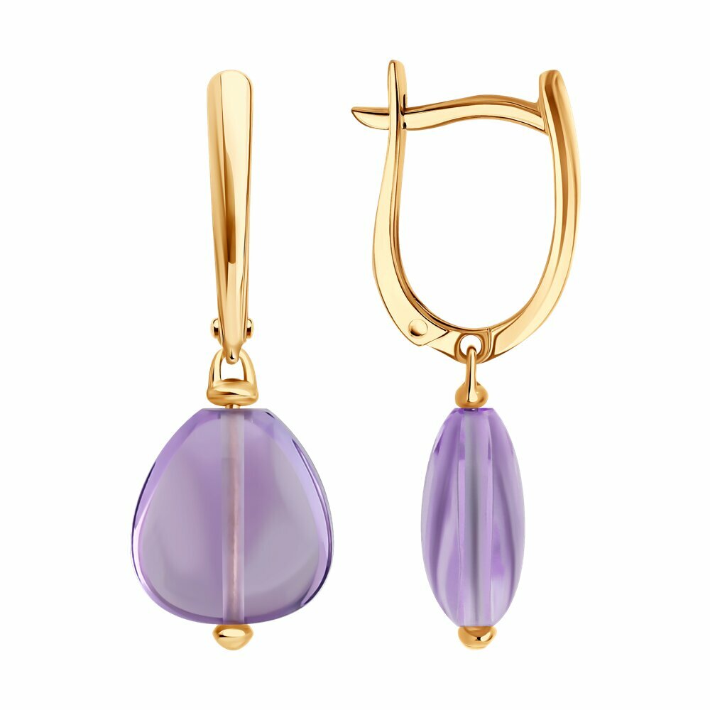 Серьги, красное золото, 585 проба, аметист