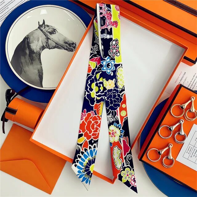100% шелк высококачественные роскошные брендовые товары шарф Женская повязка на голову фуляр галстук ленточный шейный платок узкие шарфы аксессуары для волос