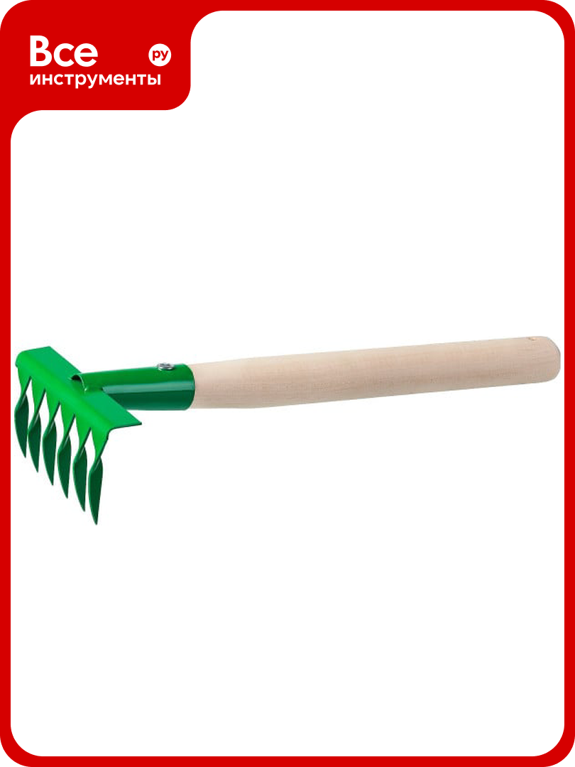 Садовые грабельки росток 6 витых зубцов, 120x62x405 мм 39611, деревянная