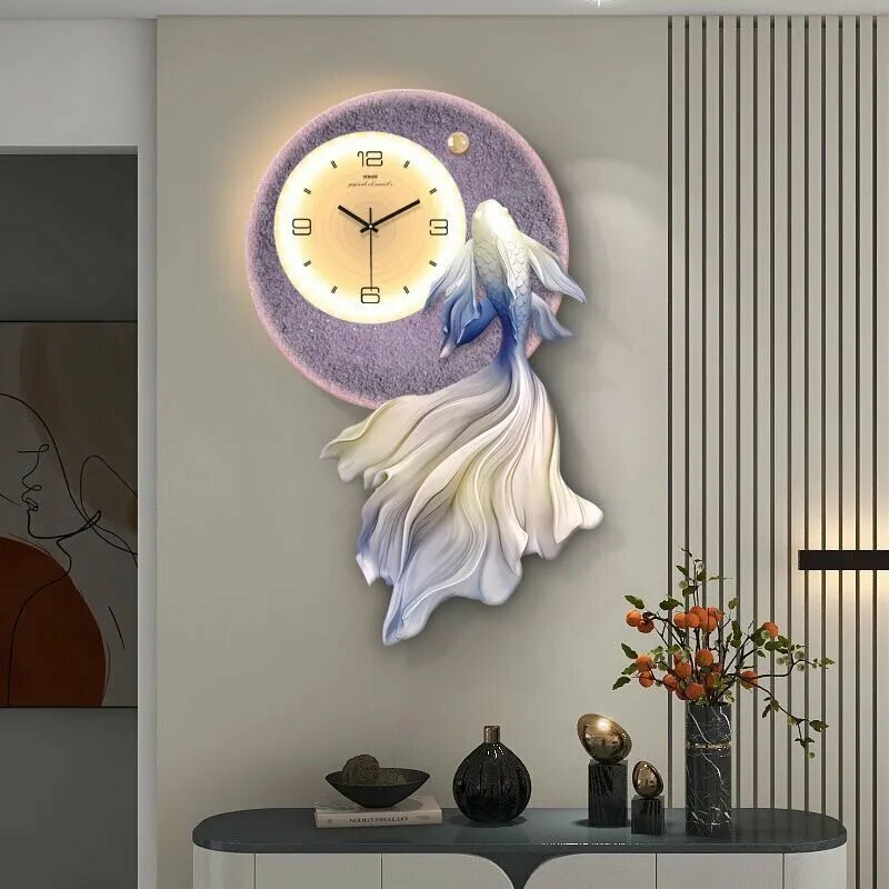 Настенные часы MUSEN "Фиолетовая Золотая Рыбка", 40х65см, металлический корпус