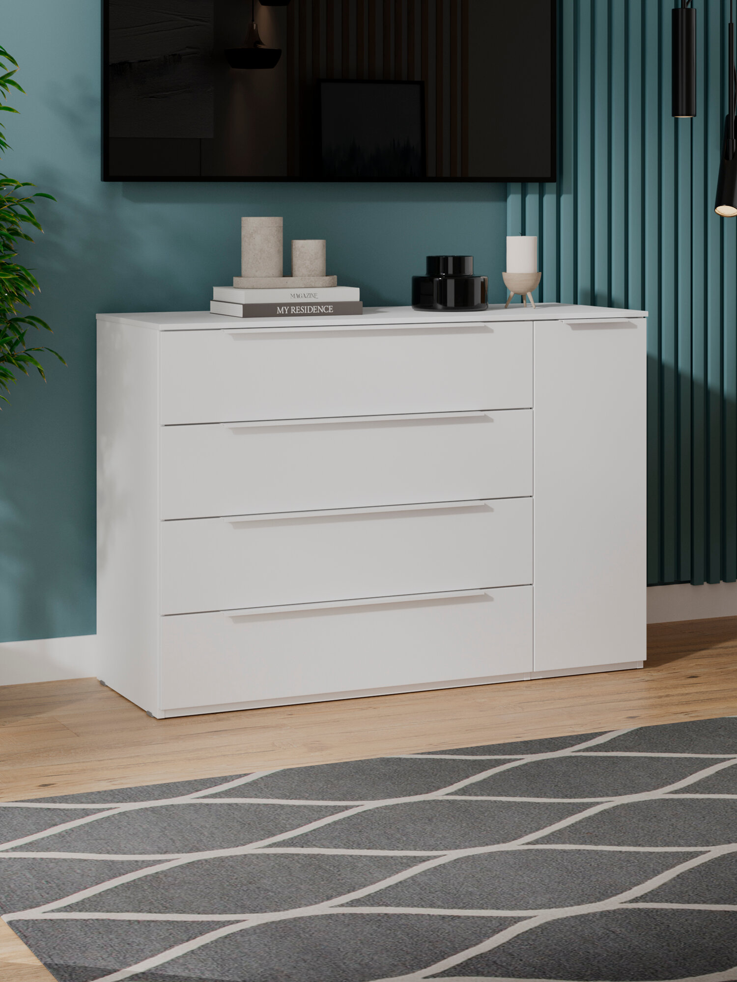 Комод с ящиками комбинированный Мебель Трия Порто, белый жемчуг/белый софт