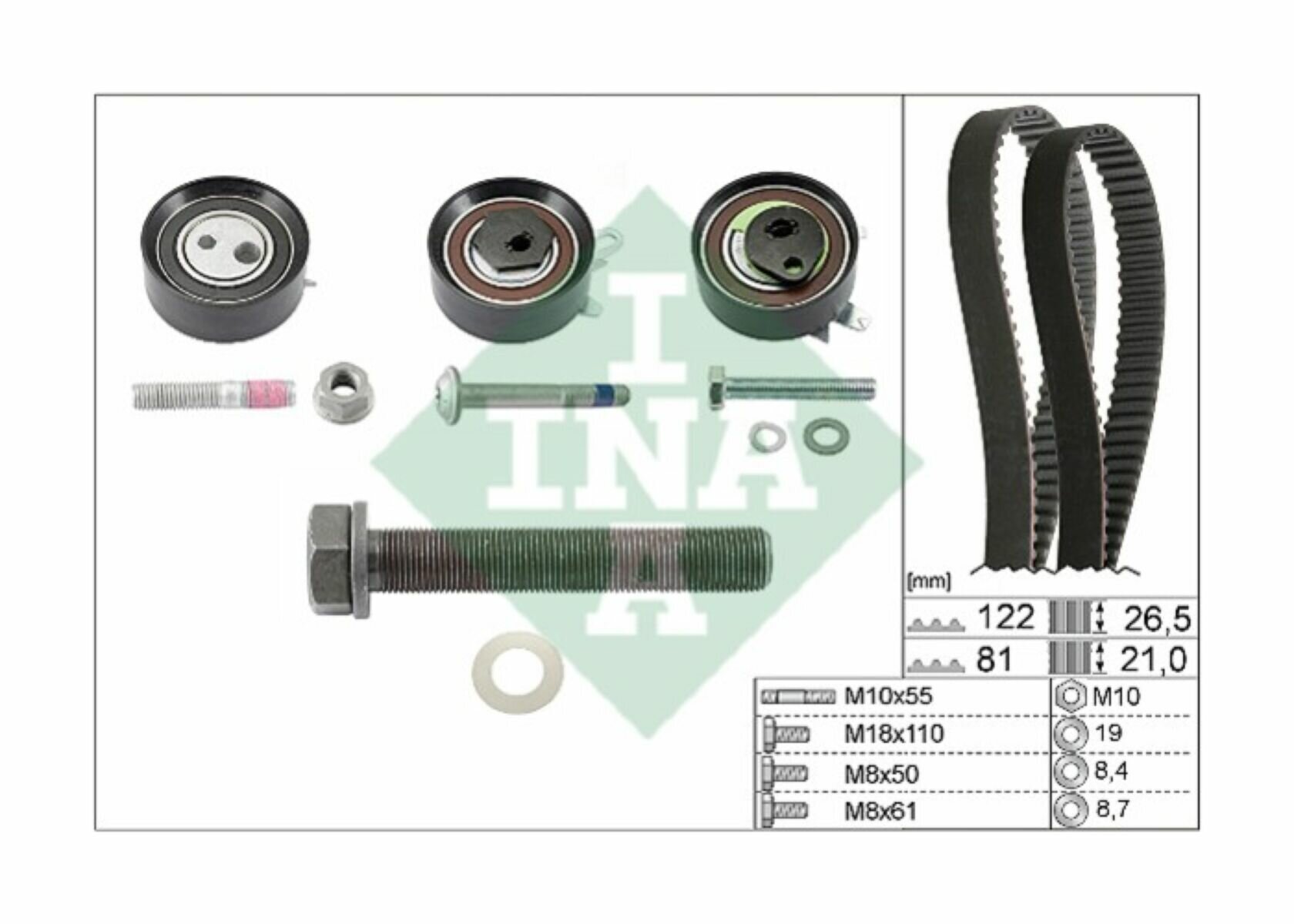 Комплект Грм Audi/Vw Lt 28-35/28-46/Transporter Iv 2.5Tdi (Ролик 3Шт+Ремень 122X26.5+Ремень 81X21) <(Ina 530 0484 10) — фото 1