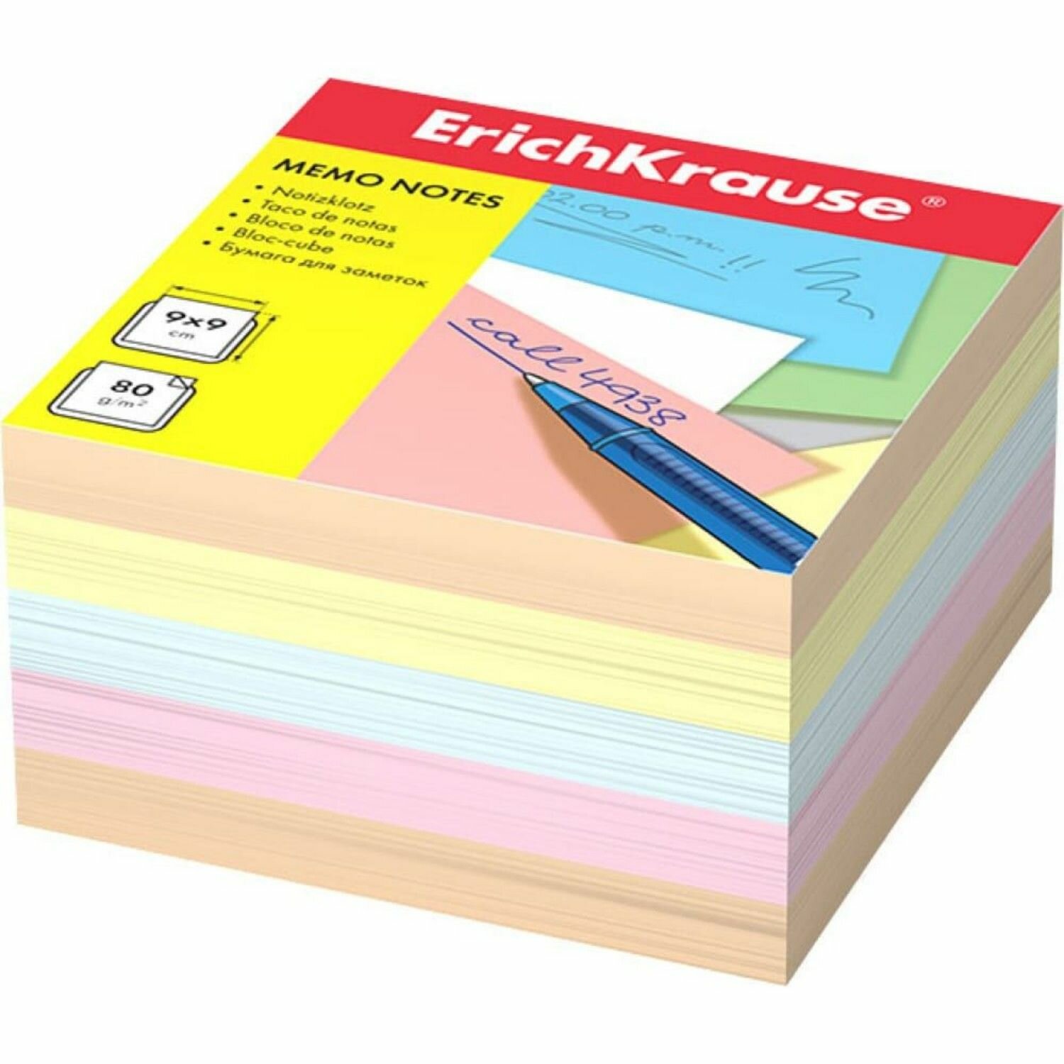 Блок бумаги для записи (90*90*50мм) цветной 4 цв, непроклеенный, 80г/м2