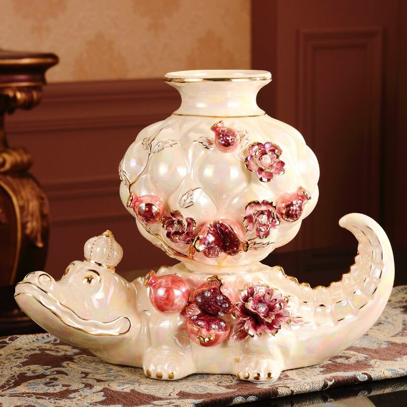 Керамическая ваза Plato Royal Palace черепаха с гранатом/сливой, ручная роспись золотом