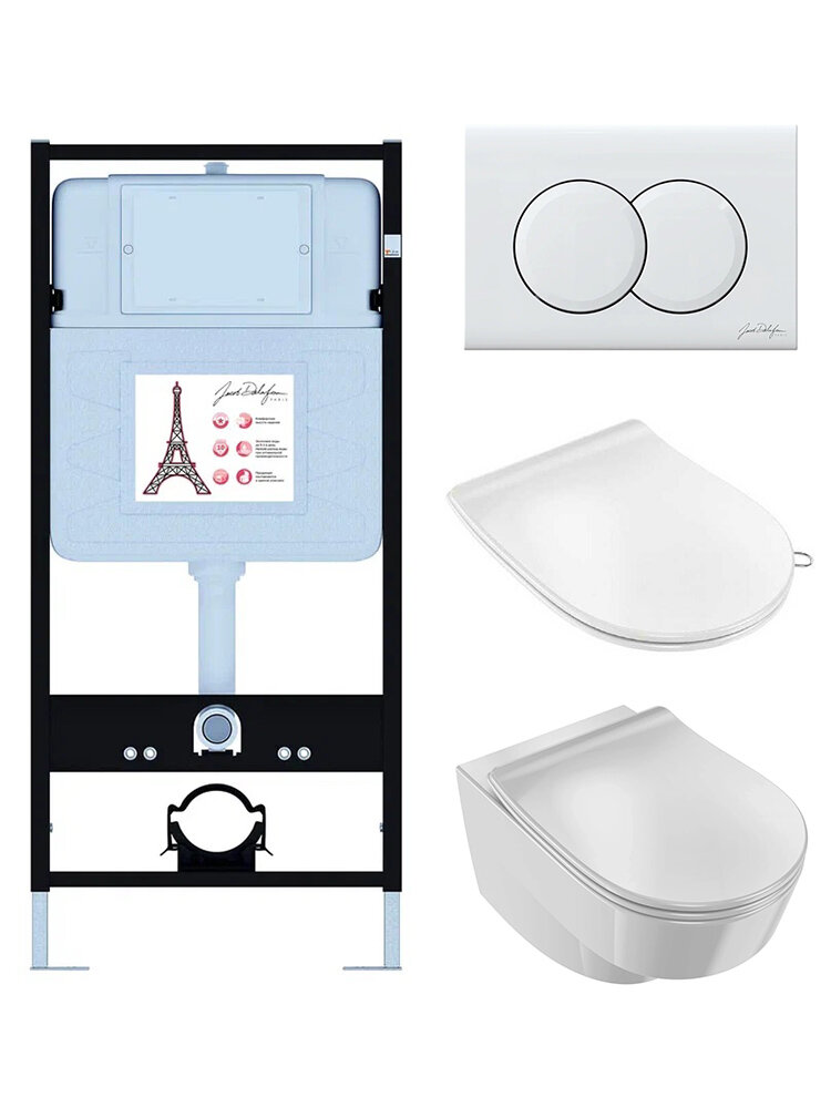 Комплект унитаз с инсталляцией, кнопкой и сиденьем микролифт Jacob Delafon Odeon Rive Gauche EDR103-00 безободковый