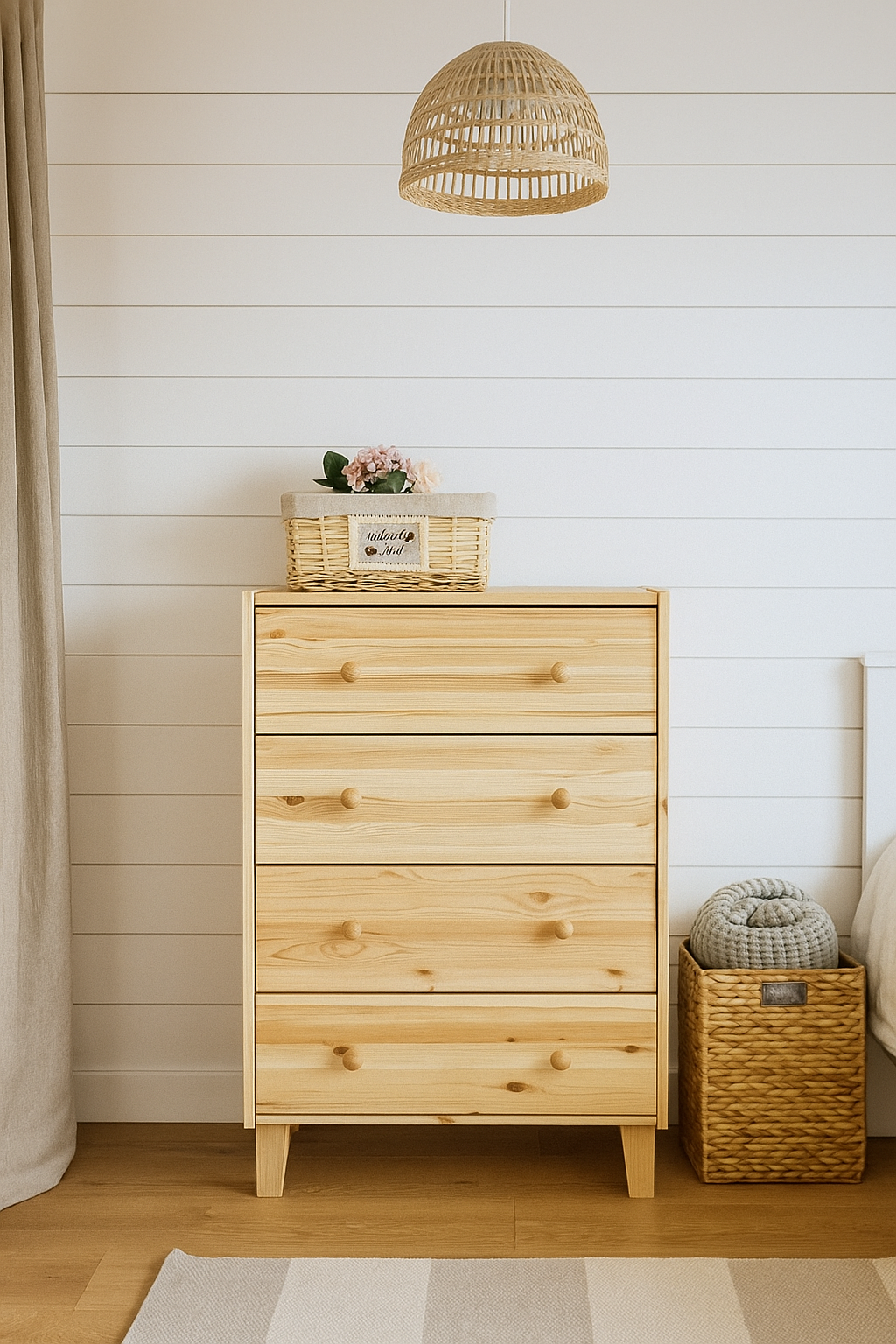 Комод для одежды, цвет натуральное дерево 92х62х30 см, 4 ящика на ножках