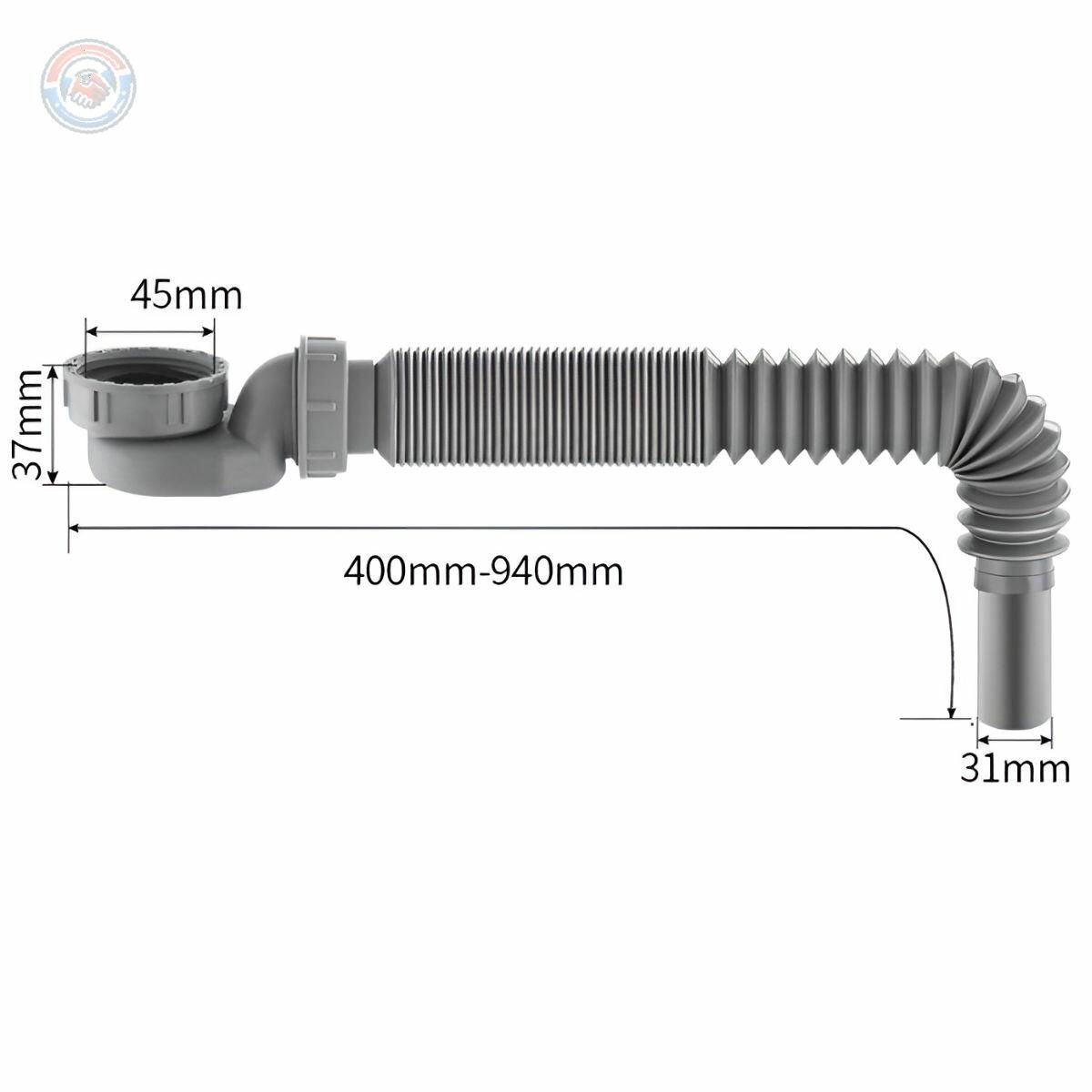 Плоский сифон для раковины мойки ванны и душевого поддона компактный гофрированный слив без запаха легкая установка