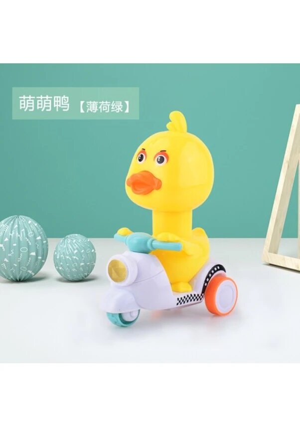 Машинка-каталка "Маленькая жёлтая уточка" для девочек и мальчиков, детская игрушечная машинка, игрушечный мотоцикл, маленькая жёлтая уточка зелёного цвета с сумкой