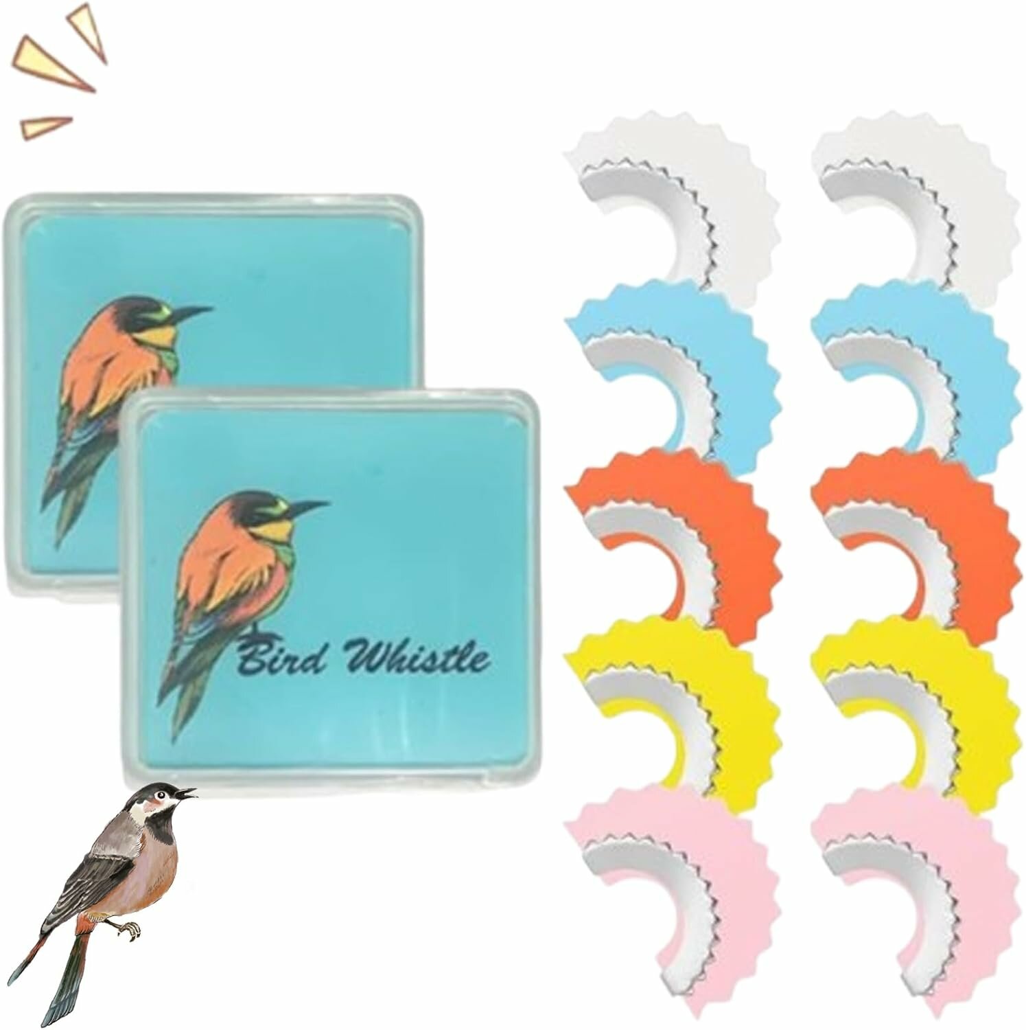 В каждой коробке 5 цветов (желтый, белый, красный, синий, розовый) Игрушка, привлекающая птичьи голоса (1 комплект)