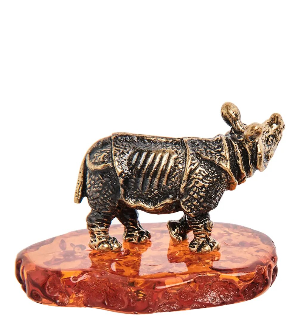 AM-3218 Фигурка «Носорог» (латунь, янтарь)