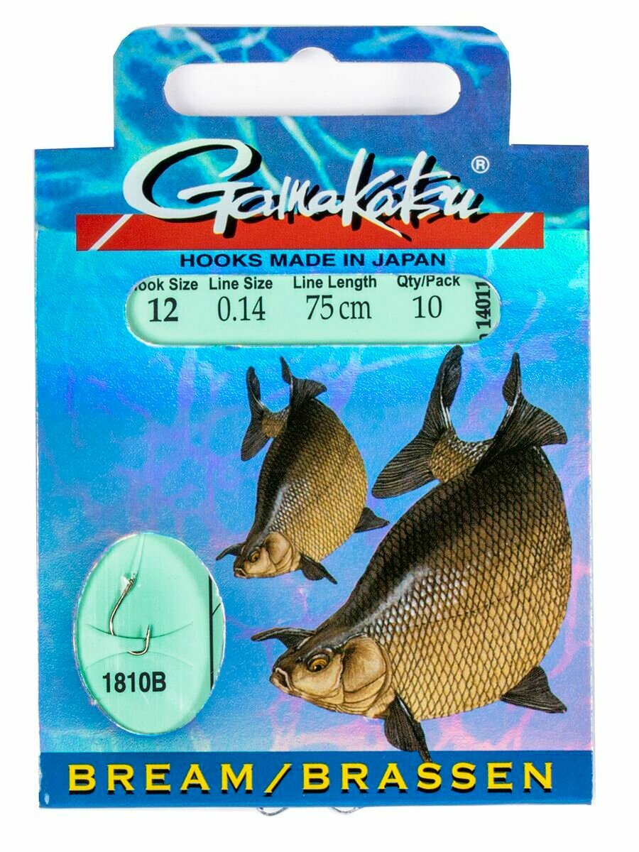 Крючки с поводком Gamakatsu Booklet BR. FEEDER 1810B размер 12/0, 14мм 75см (упк.10шт.)
