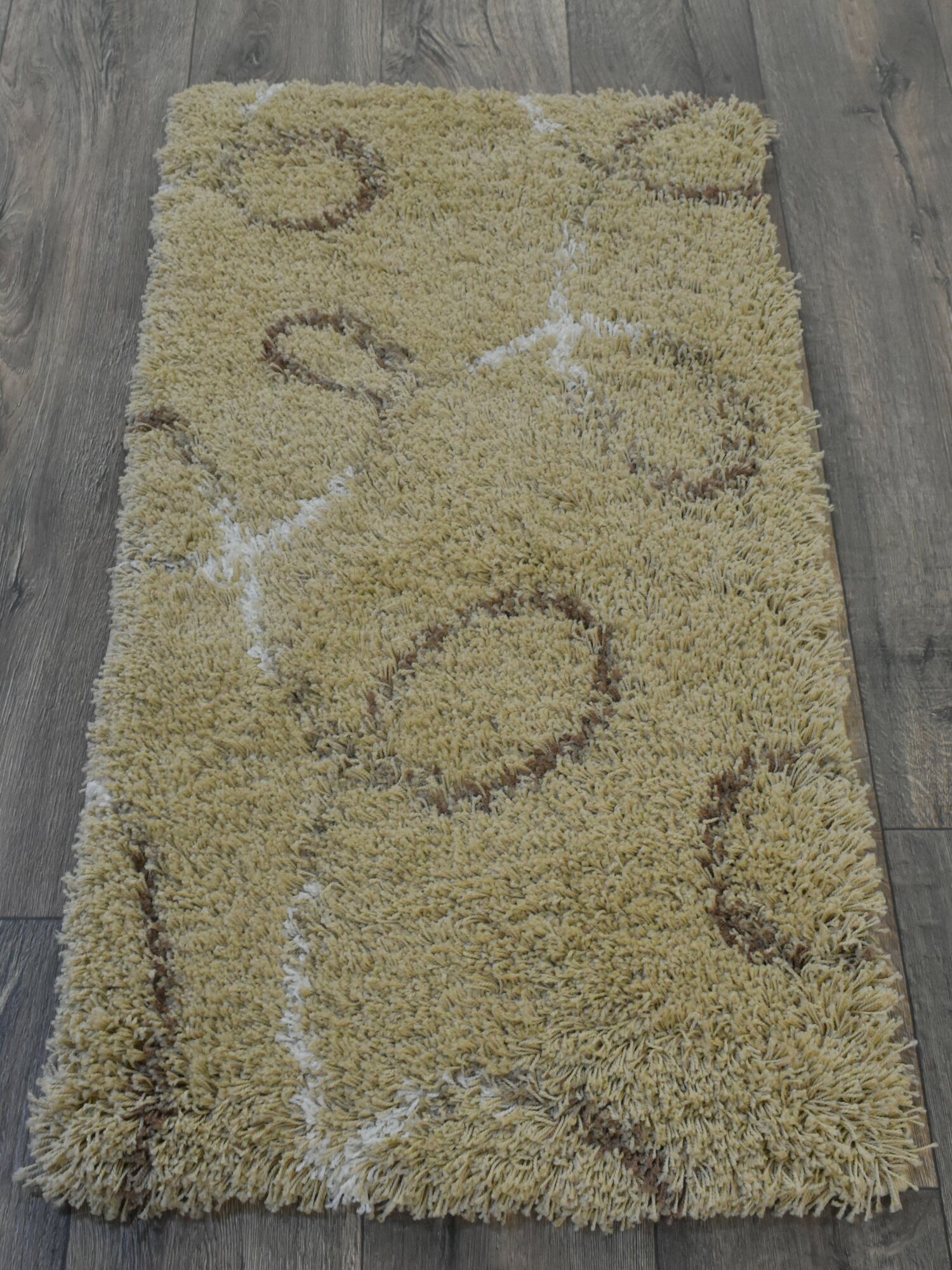 Ковер пушистый прямоугольный, в гостиную, спальню, детскую, 13421-30133, Шегги Acvila, бежевый с рисунком, 0.8*1.5 м