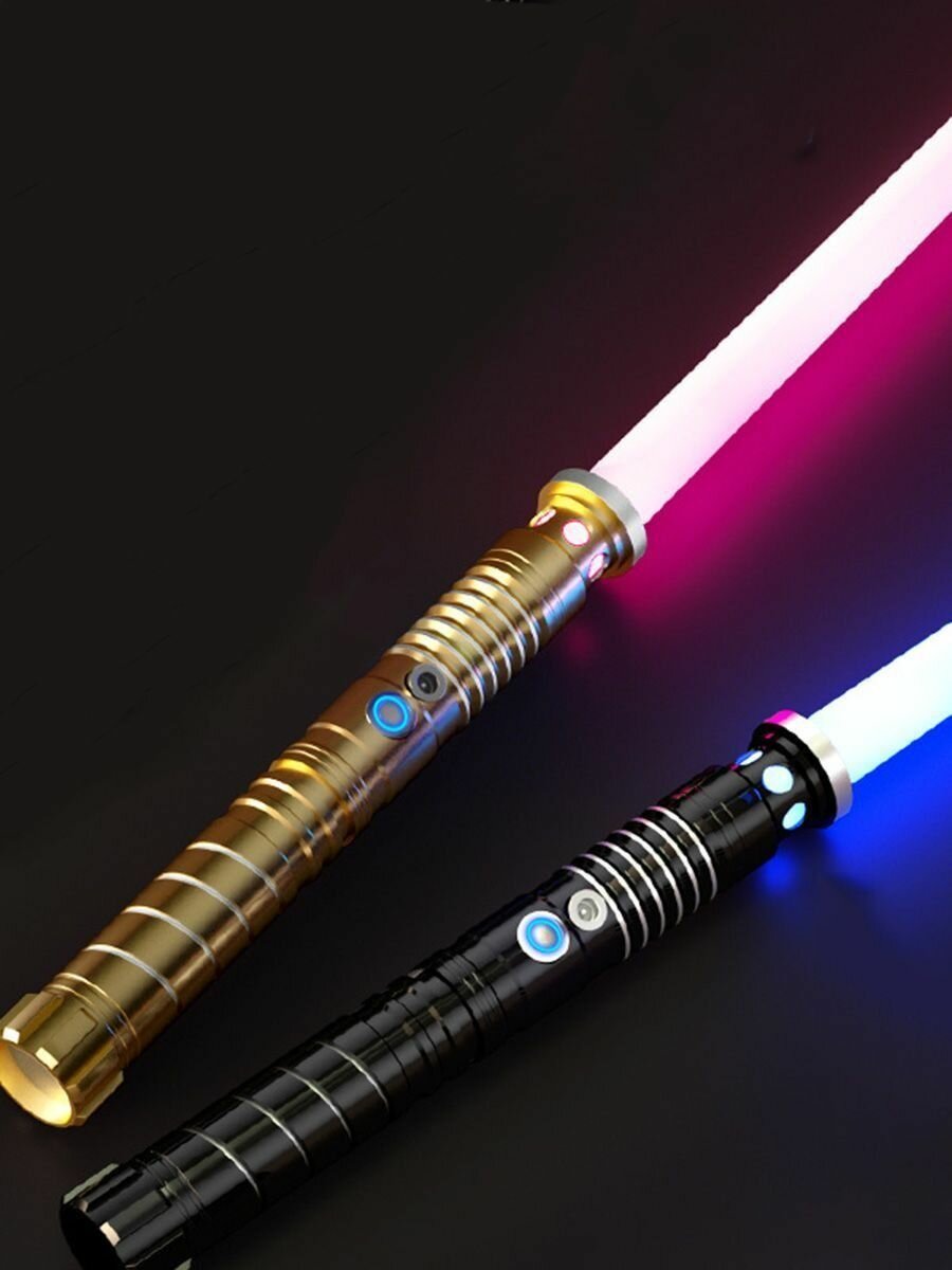 Набор из двух лазерных RGB мечей игрушечный,16 цветов, Металлический световой меч, Черное золото