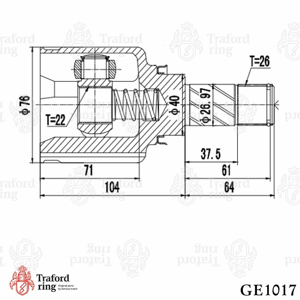 ШРУС внутренний, для ВАЗ Лада Ларгус арт GE1017 Traford Ring