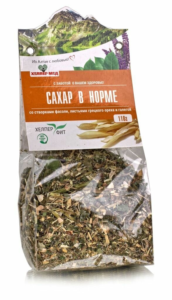 Сахар В норме ( 110 гр ) со створками фасоли, листьями грецкого ореха и галегой.